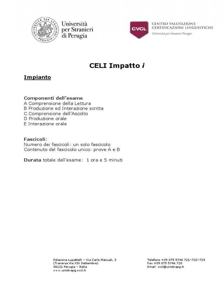 Celi I A1 Descrizione Esame | PDF