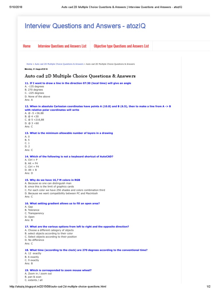 Auto Cad 2D Multiple Choice Questions & Answers by Pradeep | PDF ...