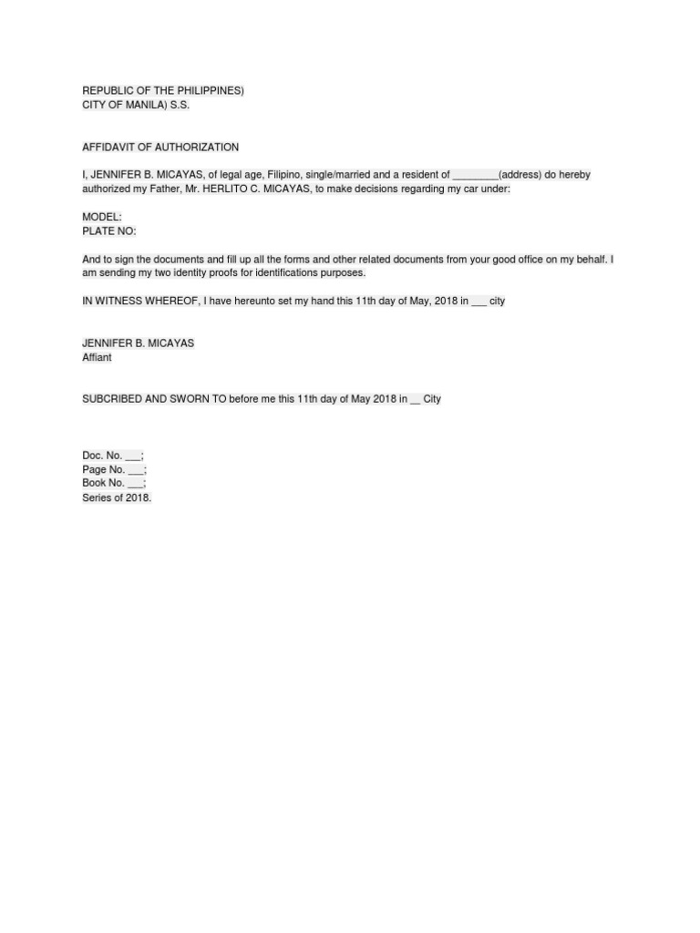 Affidavit of Authorization | PDF