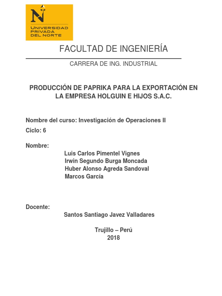 Trabajo Grupal Invope II - Produccion Paprika2 | PDF | Perú | Exportaciones