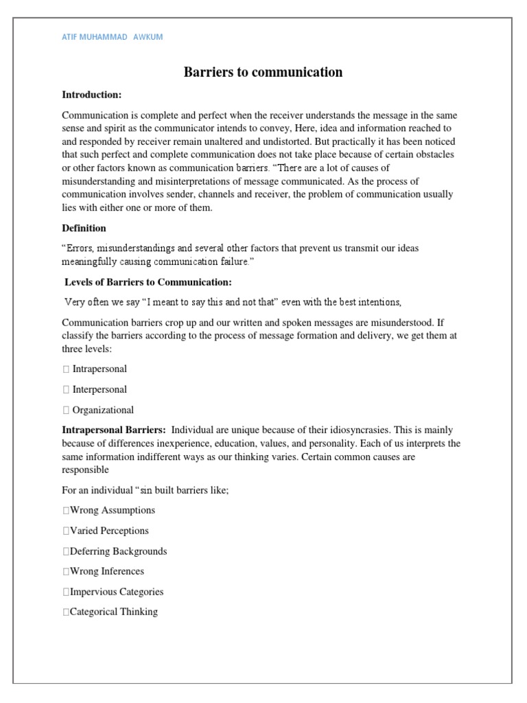 Barriers To Communication | PDF | Nonverbal Communication | Communication