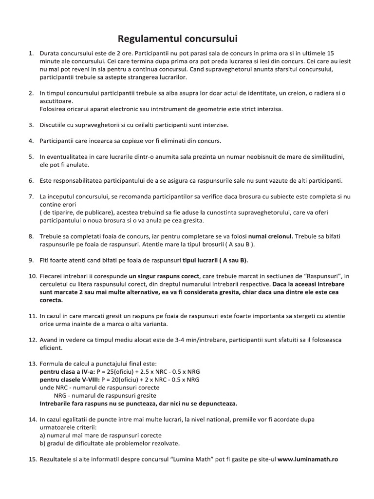 2013 Matematica Concursul 'Lumina Math' Clasele II-VIII Subiecte (A) | PDF