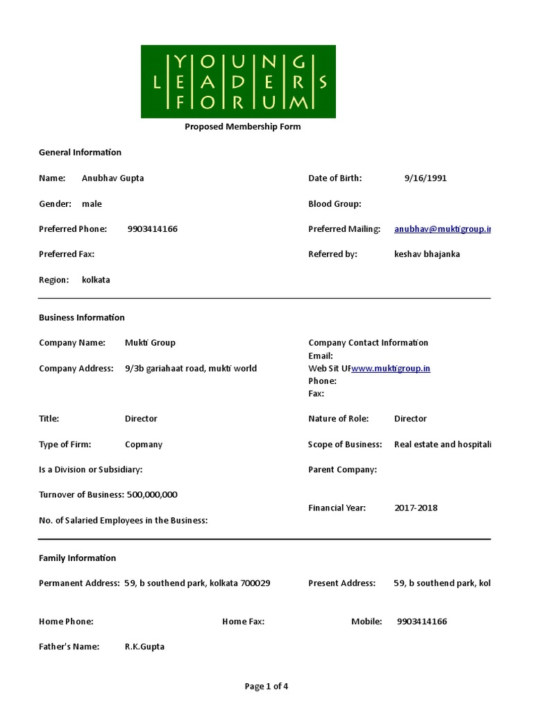 YLF - Proposed Membership Form | PDF | Business