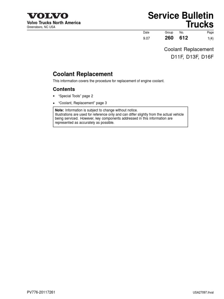 Volvo D13 Coolant Replacement Guide | PDF | Coolant | Truck
