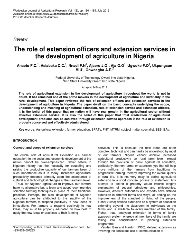 The Role of Extension Officers and Extension Services in The ...