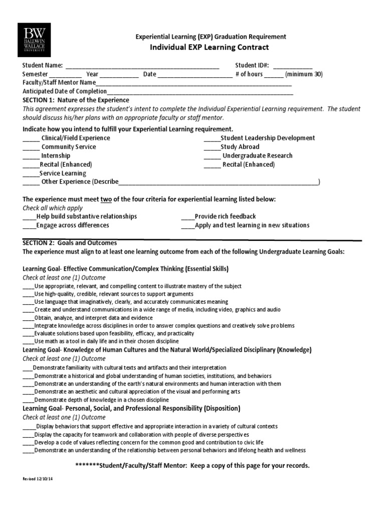 Individual EXP Learning Contract | PDF | Experiential Education ...