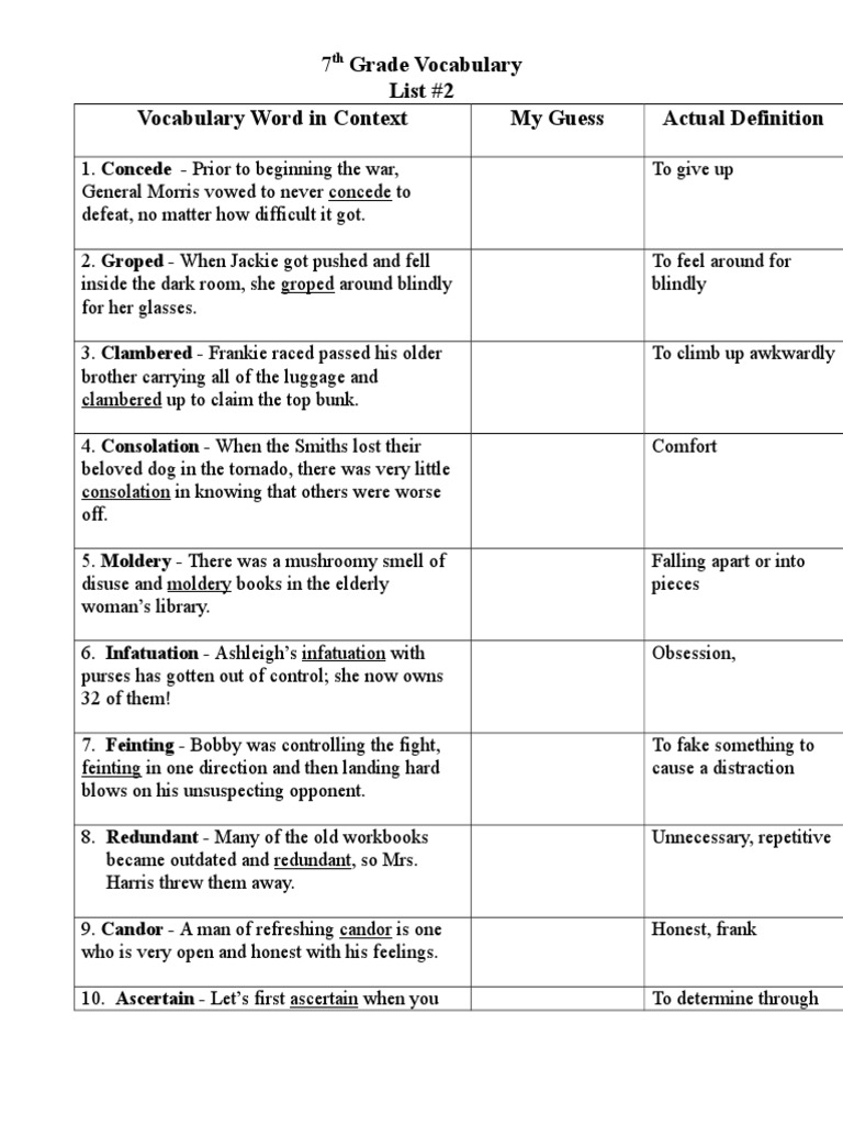 Words & Definitions - List #2 | PDF