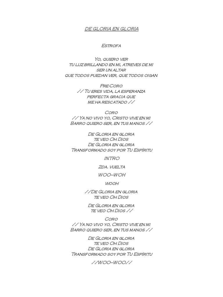 De Gloria en Gloria Letra | PDF