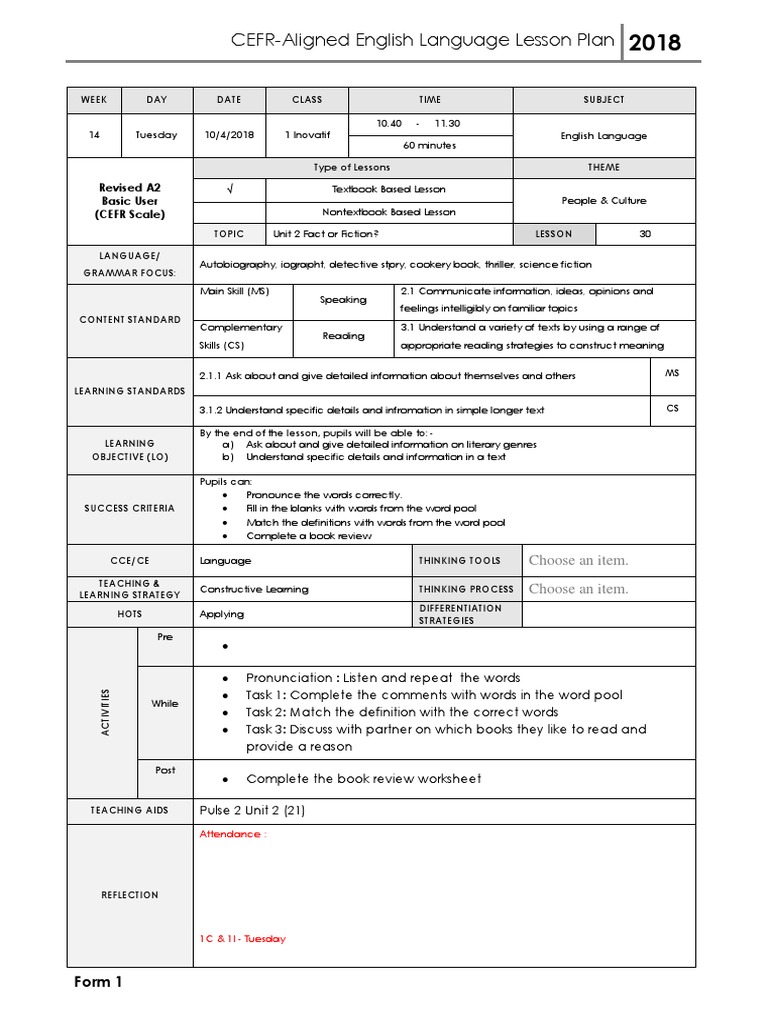 RPH Cefr Lesson 30 - 40 | PDF | Lesson Plan | Reading Comprehension