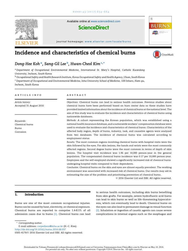 Incidence and Characteristics of Chemical Burns: Sciencedirect | PDF ...