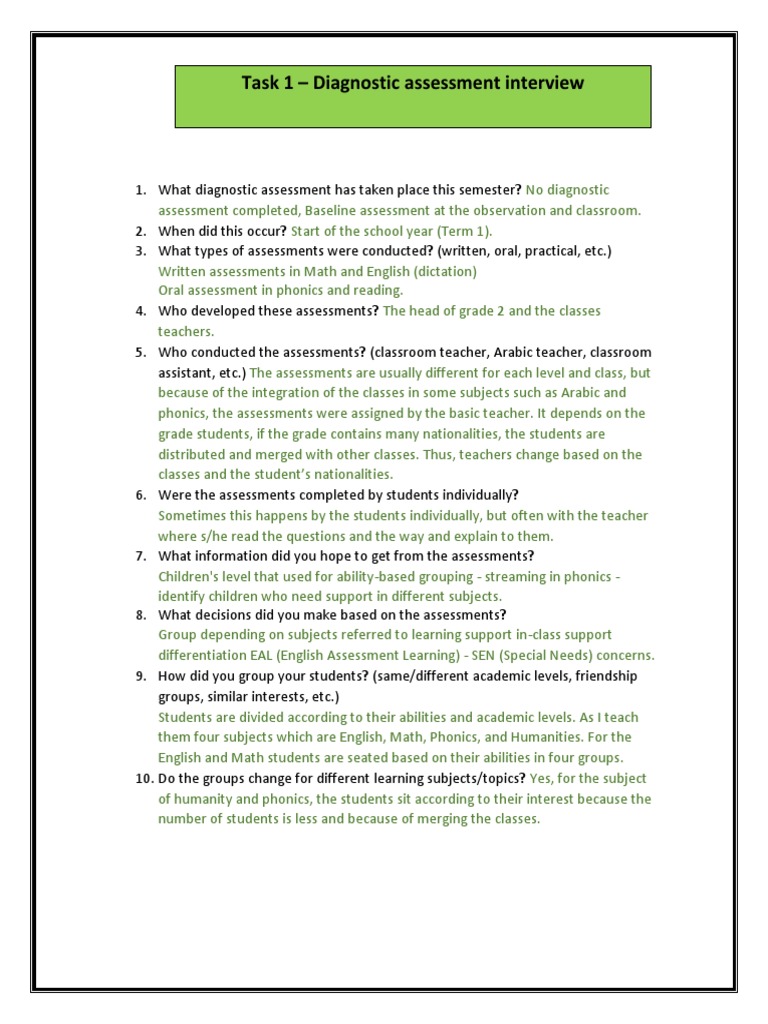 Task 1 - Diagnostic Assessment | PDF