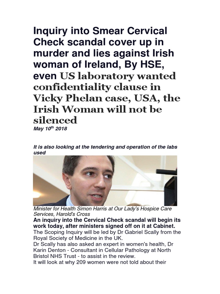 Inquiry Into Smear Cervical Check Scandal Cover Up in Murder and Lies ...