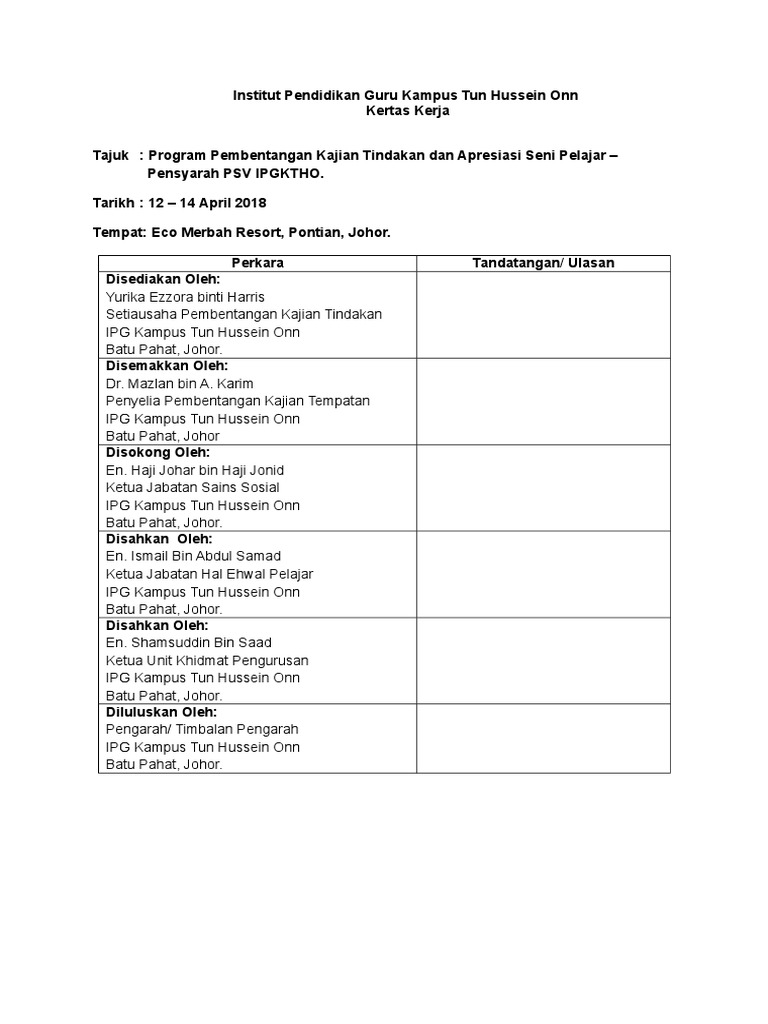 Kertas Kerja Pembentangan Kajian Tindakan | PDF