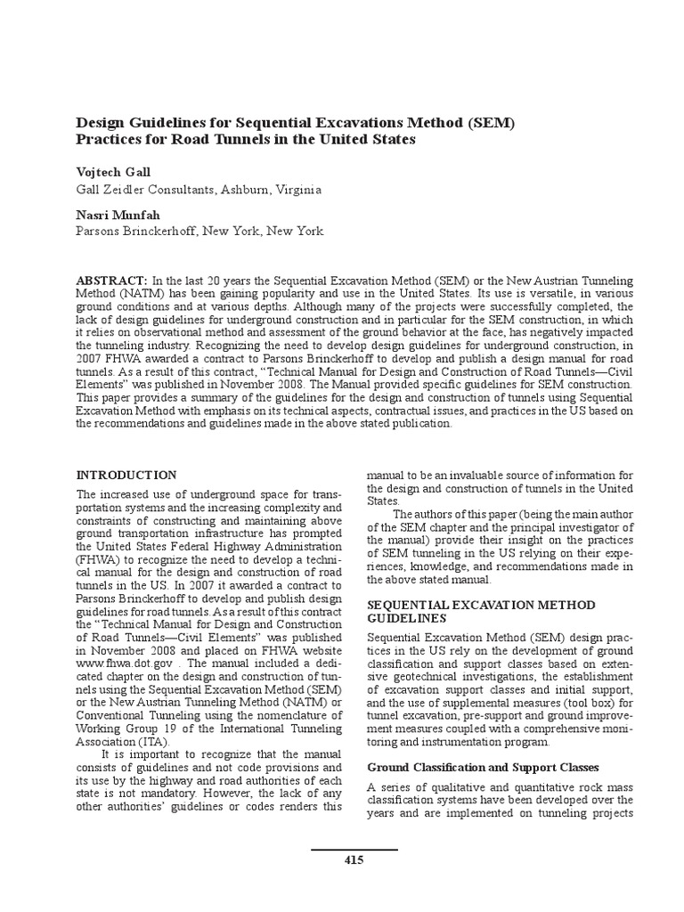 Guidelines for Design and Construction Using the Sequential Excavation ...