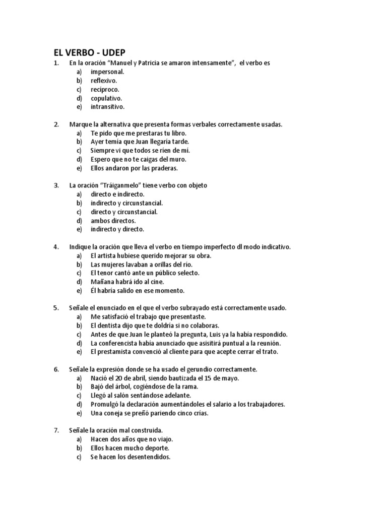 Ejercicios sobre el uso del verbo en español | PDF | Verbo | Relaciones ...