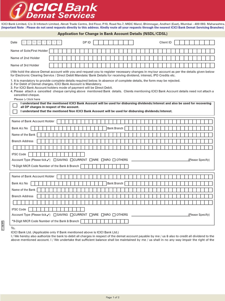 Change in Bank Detail | PDF | Overdraft | Cheque