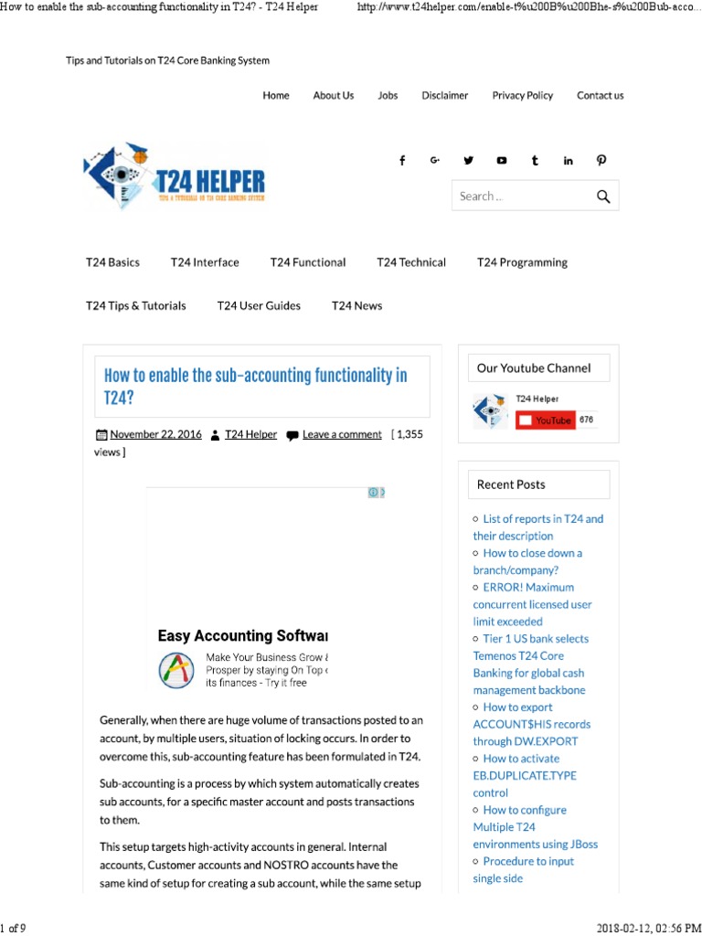 How To Enable T He S Ub-Accounting Functionality in T24 - T24 Helper | PDF