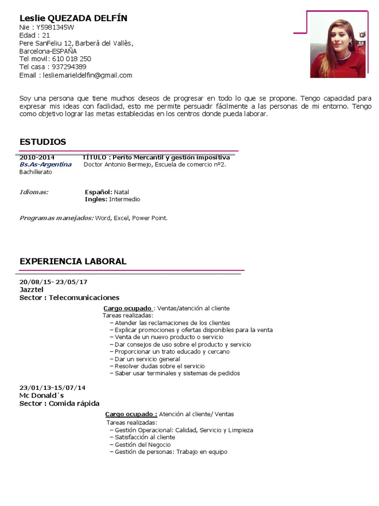 Leslie Quezada Delfín: Bs - As-Argentina | PDF