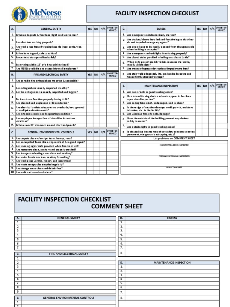 Facility Inspection Checklist Template | PDF | Building Technology ...