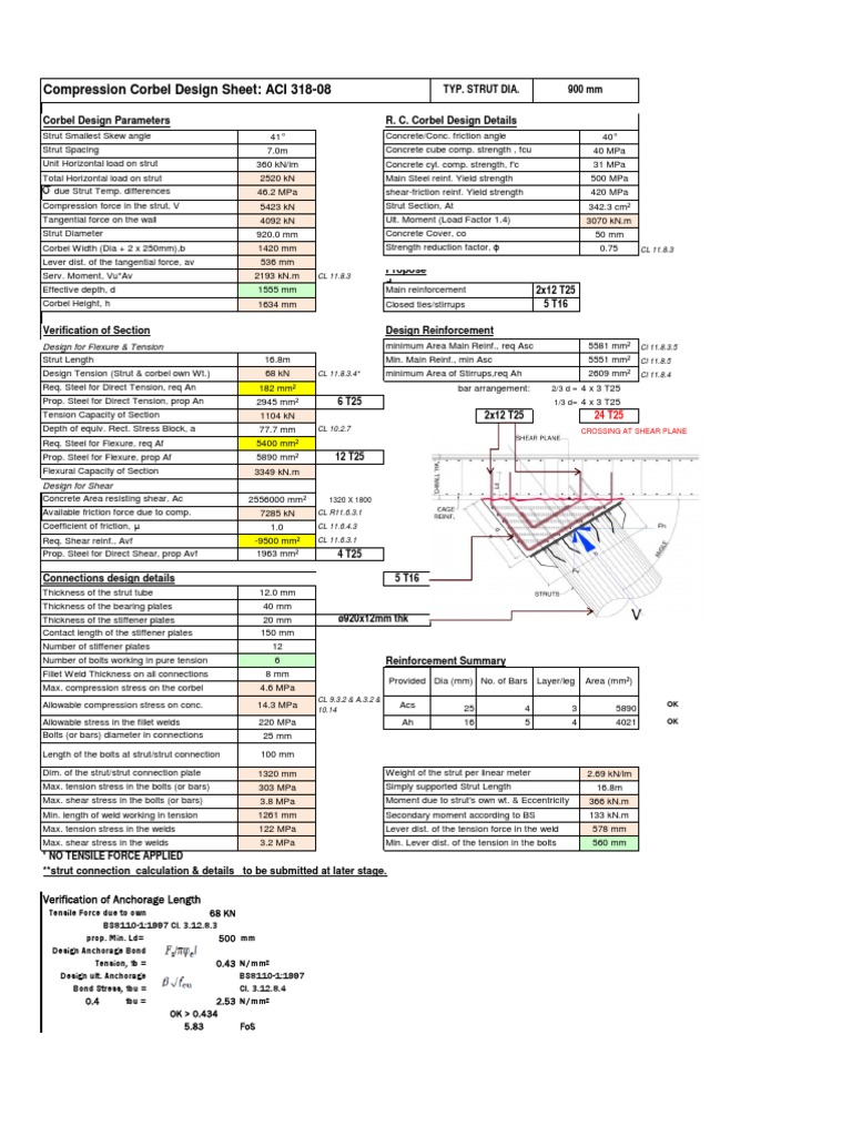 Compression Corbel Design Sheet: ACI 318-08: Design For Flexure ...