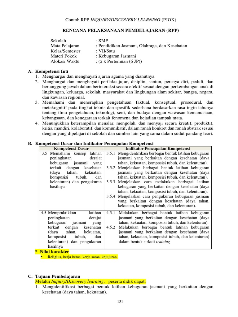 Contoh RPP Pjok Discovery 24 Jan | PDF