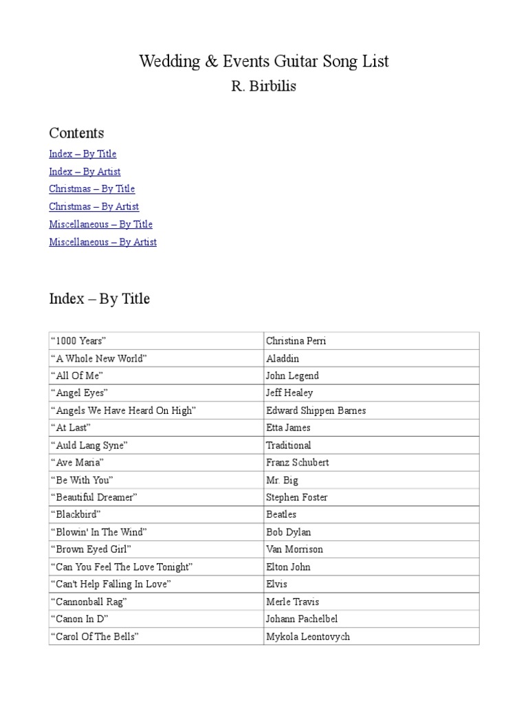 Wedding Song List PDF | Download Free PDF | The Beatles | Joy To The World