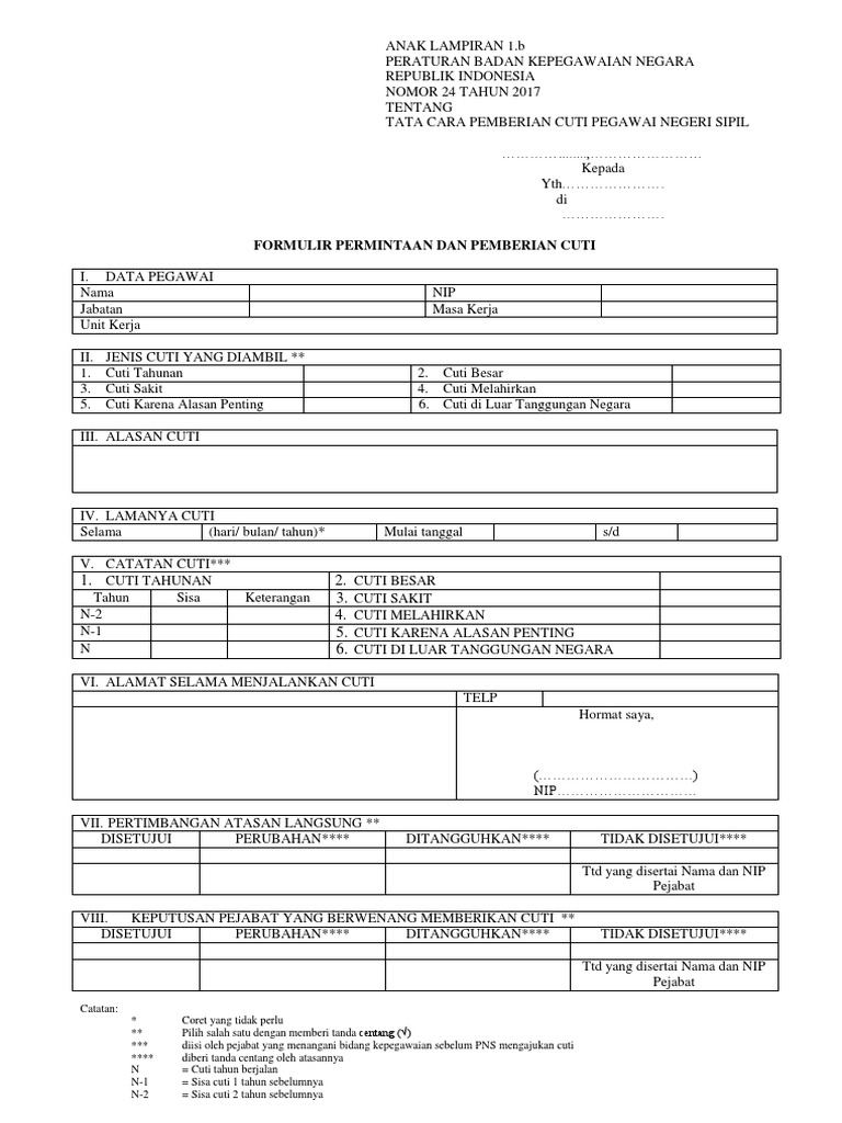 Form Cuti Tahunan - 2018 | PDF