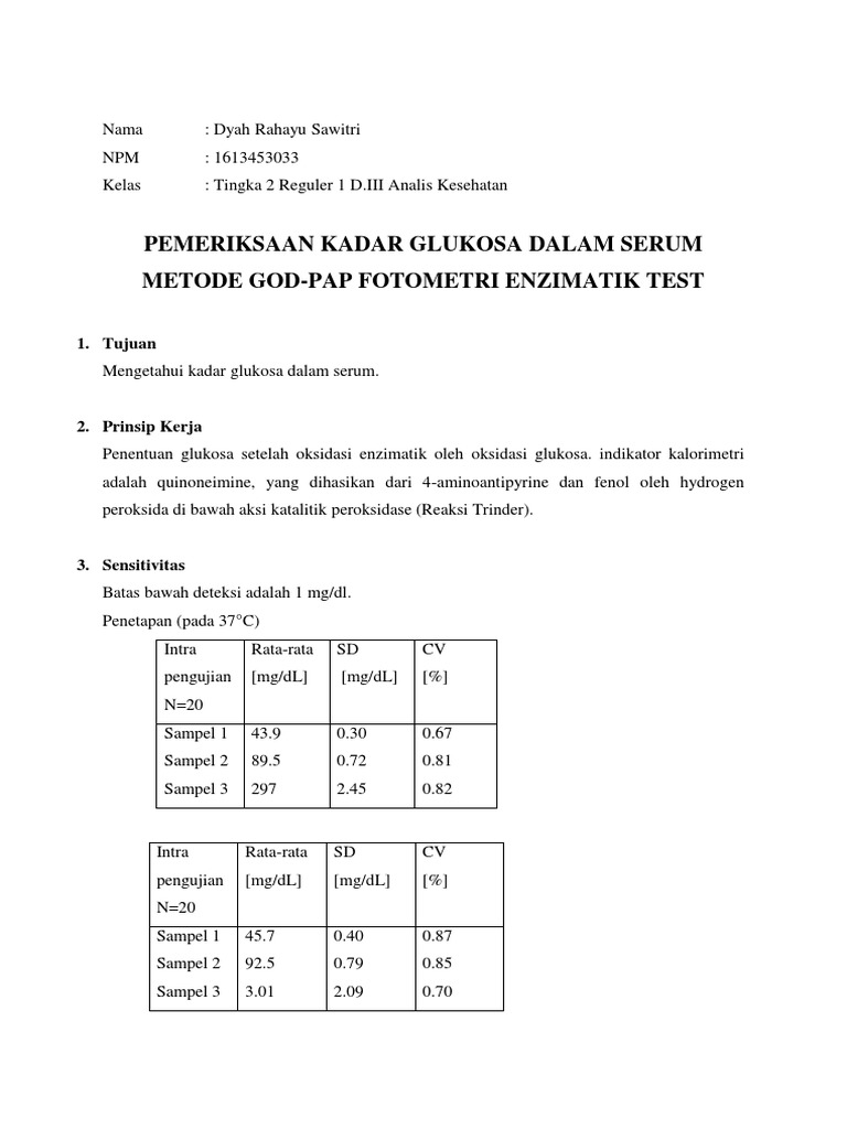 Prosedur Pemeriksaan Glukosa Dengan Fotometer | PDF