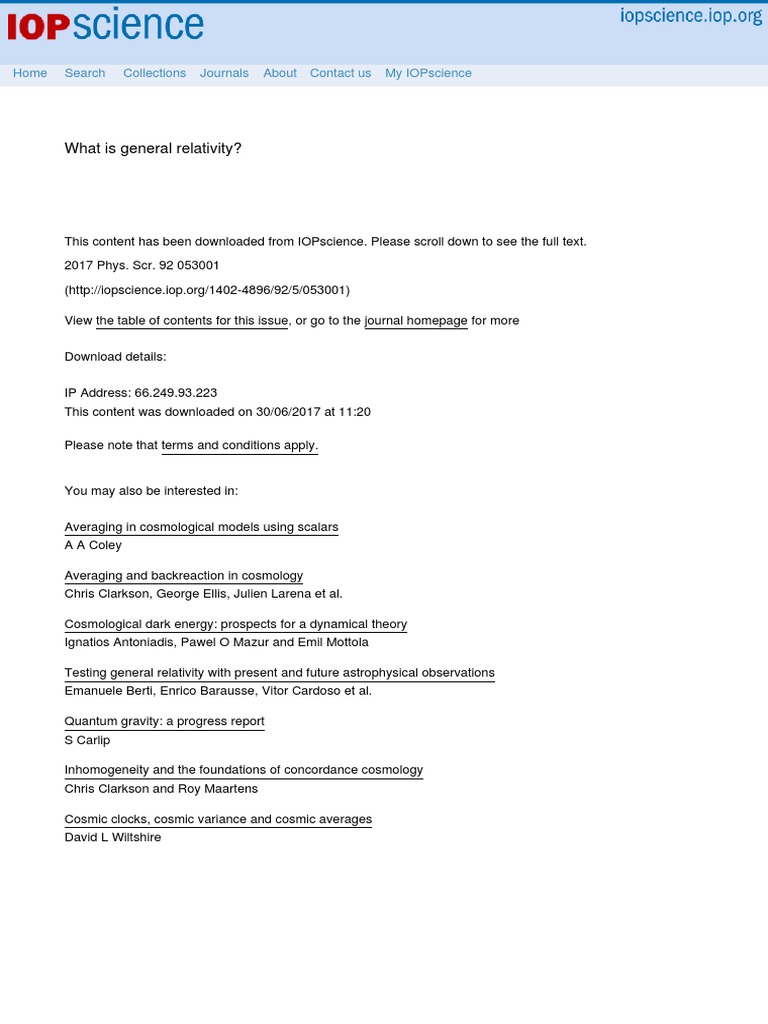 Coley 2017 Phys. Scr. 92 053001 | PDF | General Relativity | Universe