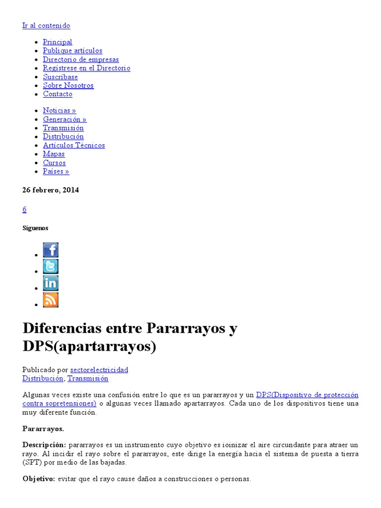 Diferencias Entre Pararrayos y DPS (Apartarrayos) - Sector Electricidad ...