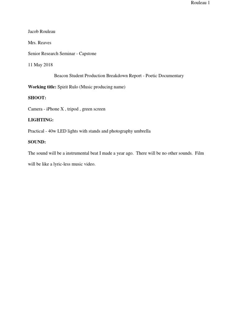 Production Breakdown Report | PDF | Equipment | Media Technology