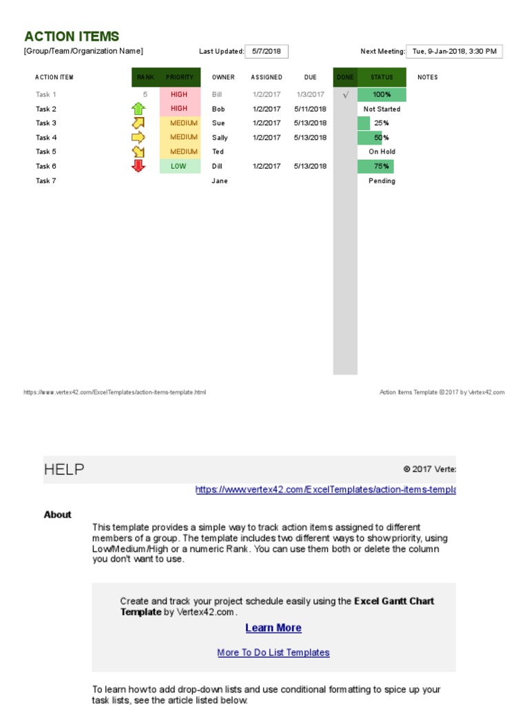 Action Items Template | PDF | Spreadsheet | Intellectual Works