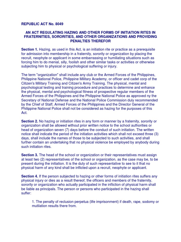 Ra 8049 | PDF | Fraternities And Sororities | Public Sphere