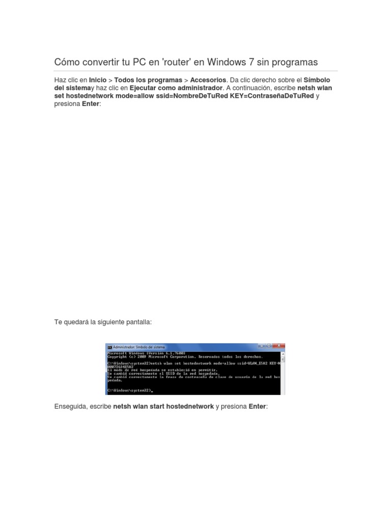 Cómo Convertir Tu PC en 'Router' en Windows 7 Sin Programas | PDF