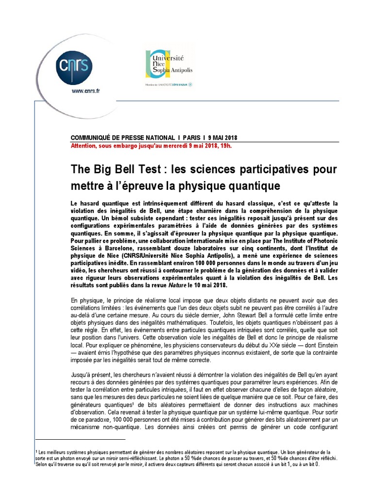 The Big Bell Test | PDF | Quantum Mechanics | Physics