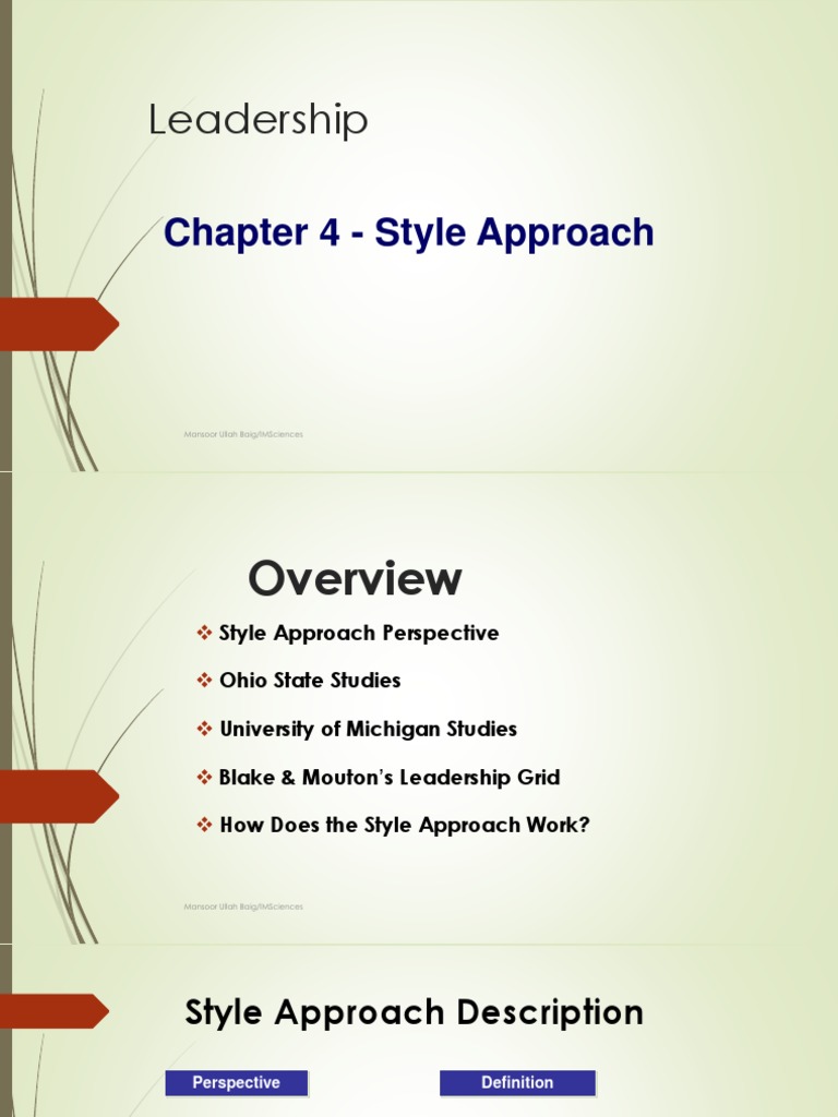 Leadership: Chapter 4 - Style Approach | PDF | Leadership | Cognitive ...