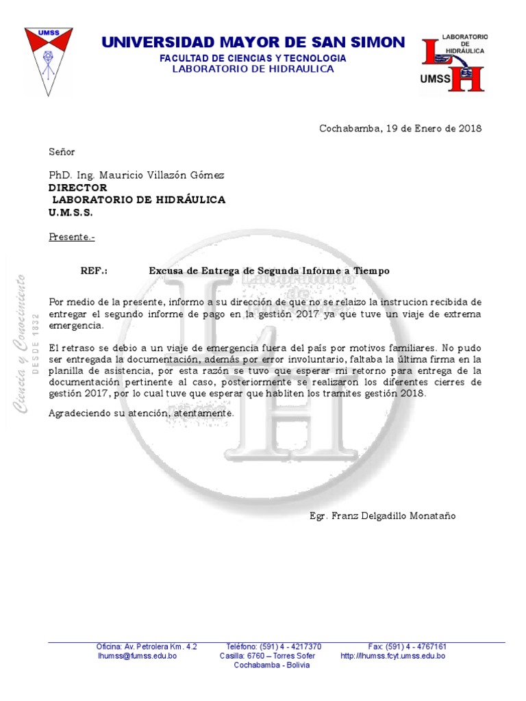 Carta de Excusa por Retraso en Informe | PDF