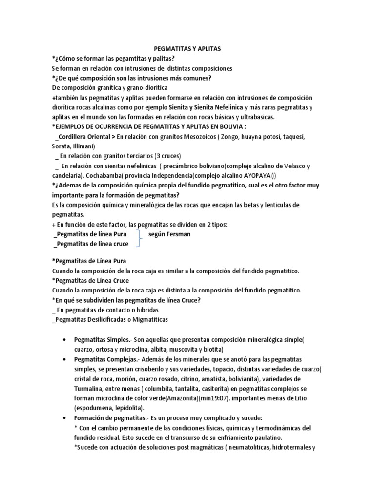 Pegmatitas y Aplitas | PDF | Cuarzo | Minerales