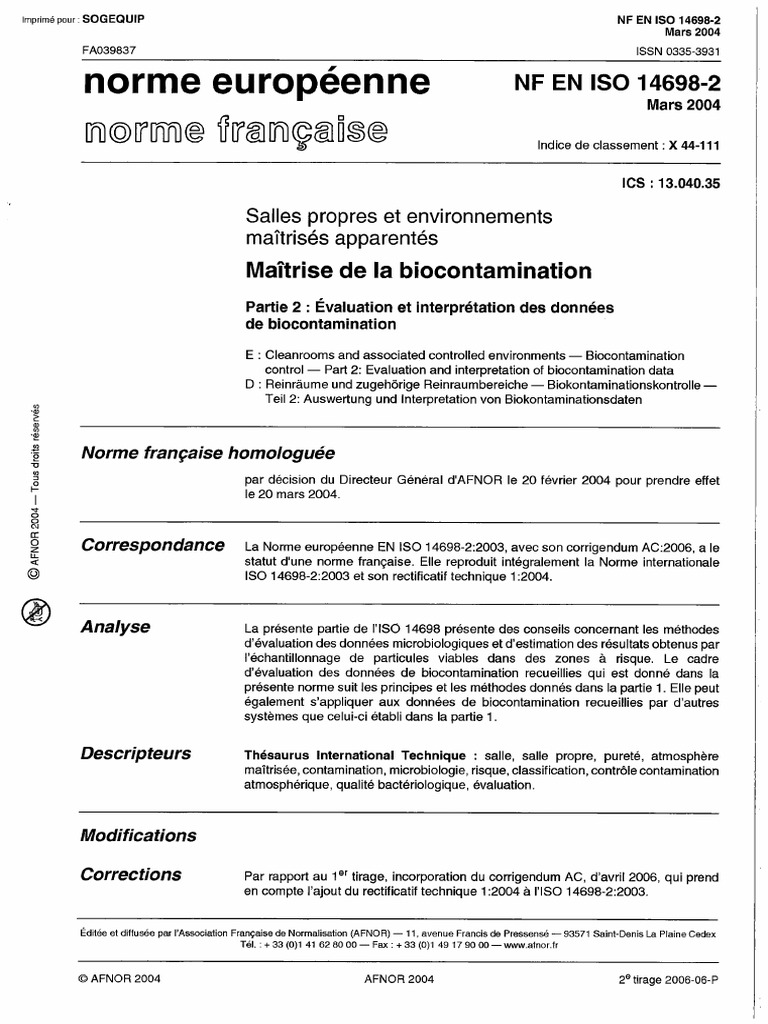 ISO 14698 2 Maitrise Biocontam. | PDF
