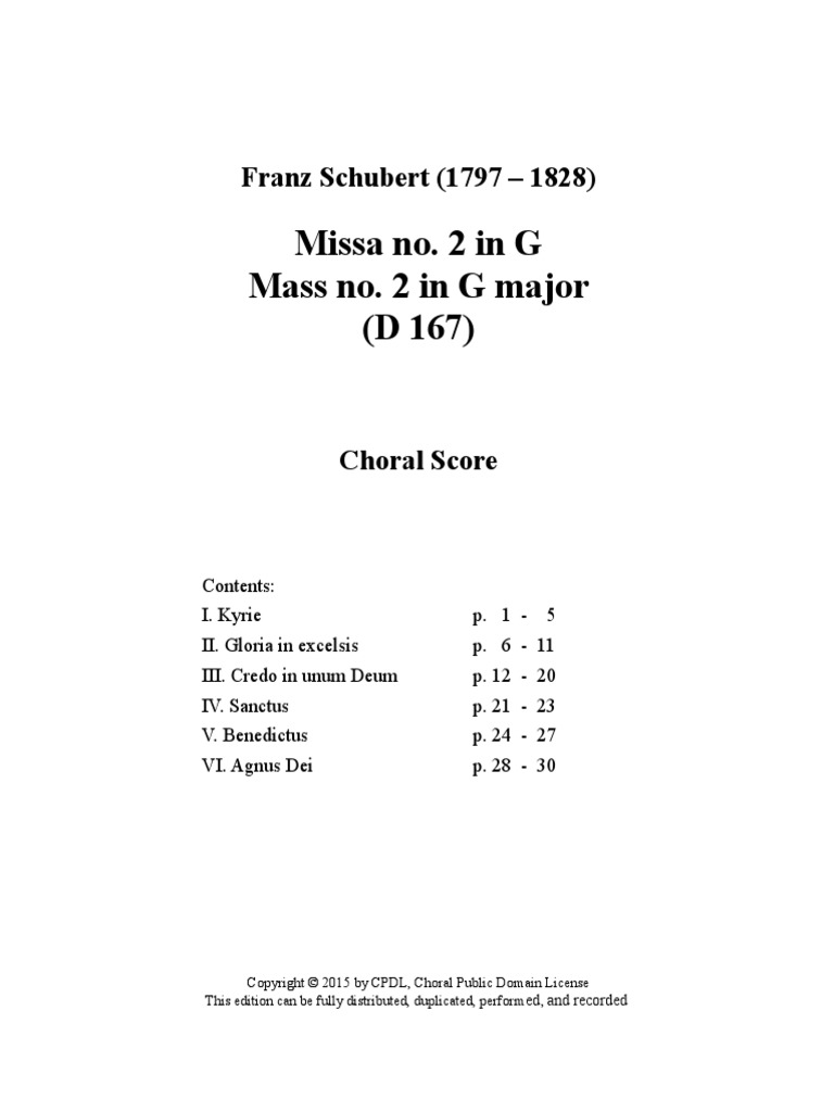 Missa No. 2 in G Mass No. 2 in G Major (D 167) : Franz Schubert (1797 ...