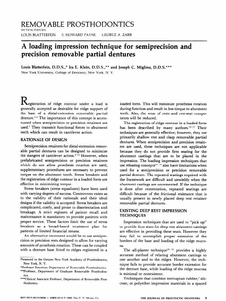 A Loading Impression Technique For Semi Precision and Precision Removable Partial Dentures | PDF ...