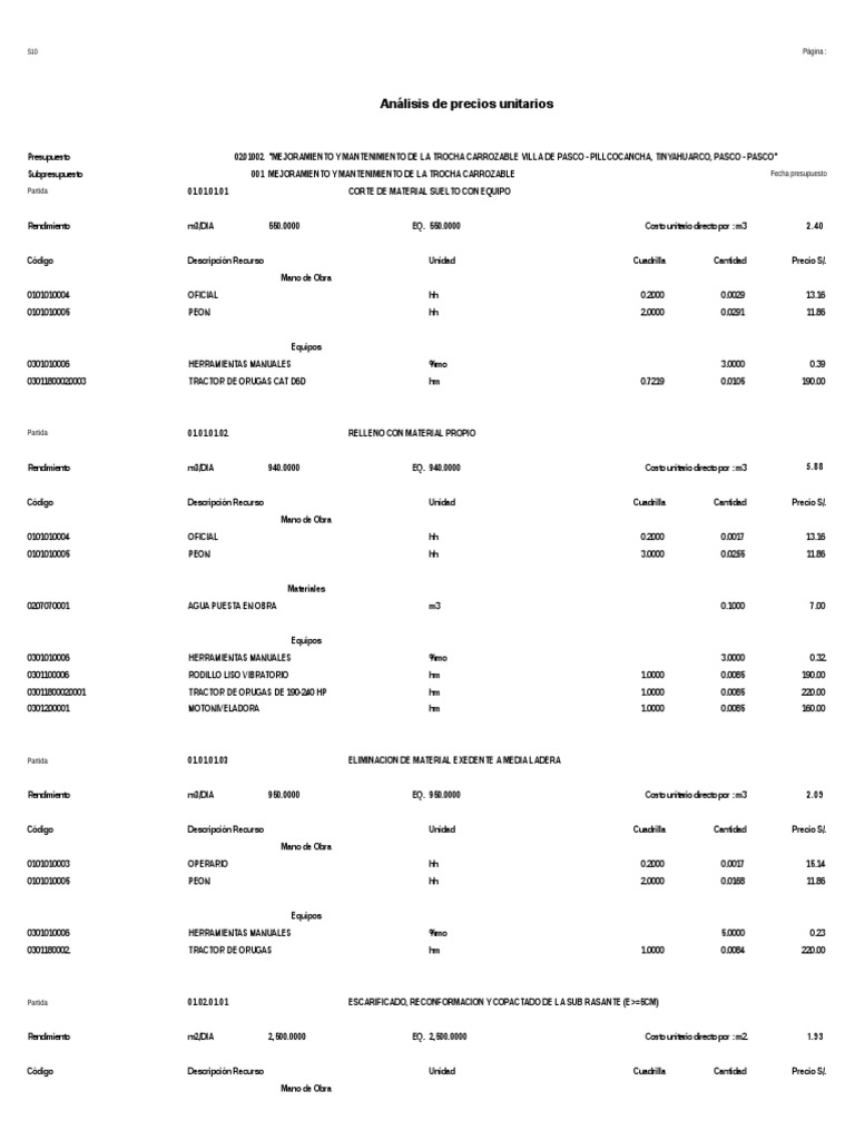 Mejoramiento y Mantenimiento de Trocha Carrozable PDF | PDF