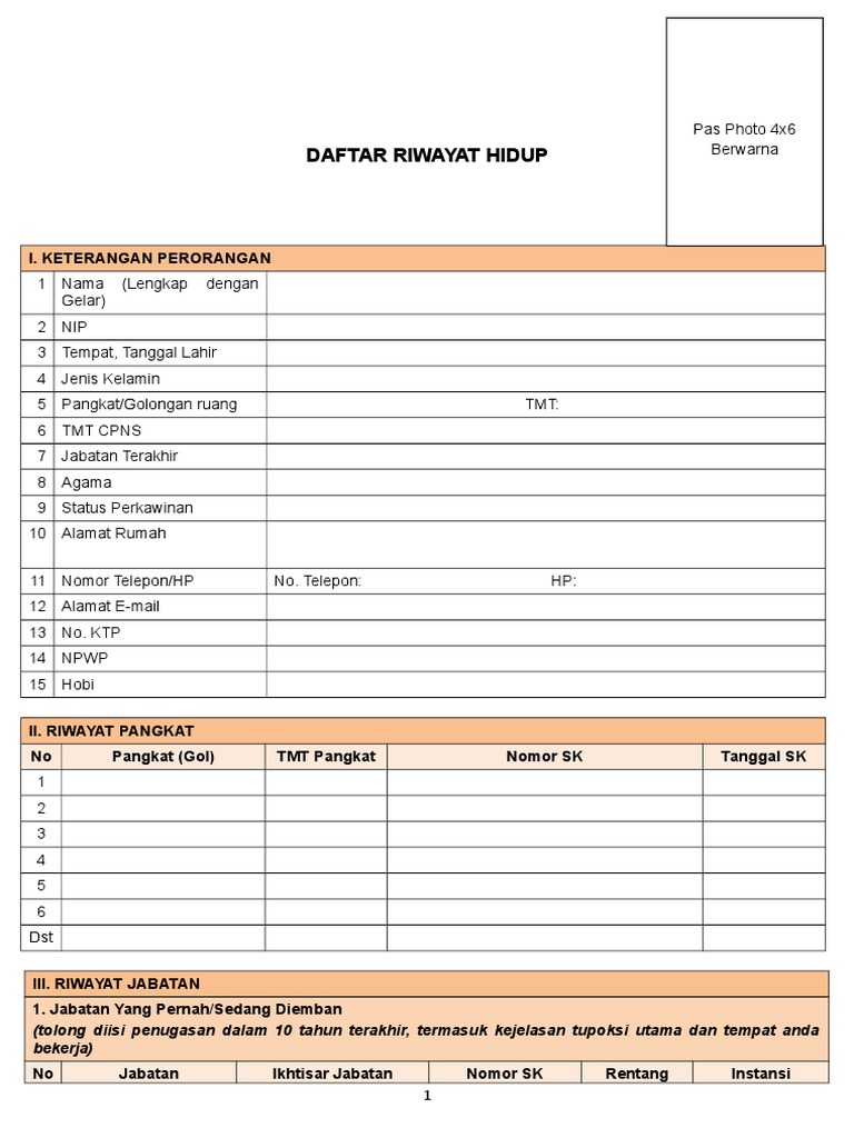 Format-Daftar-Riwayat-Hidup (DRH) Ujikom JPT | PDF