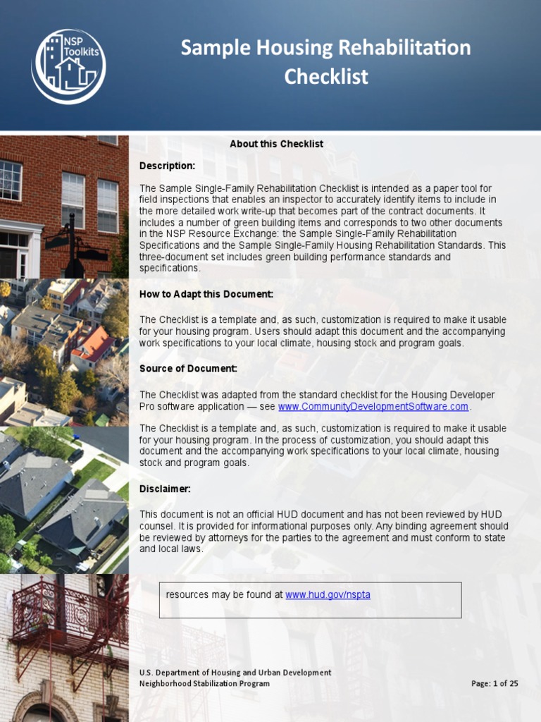 Housing Rehabilitation Checklist | PDF | Specification (Technical ...