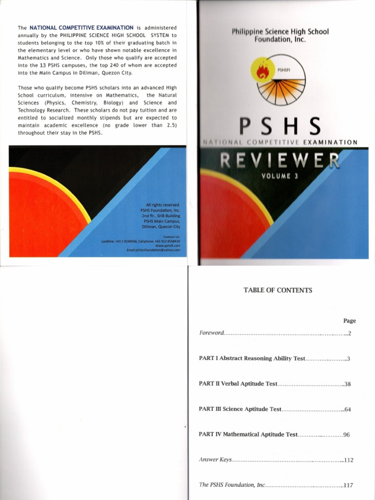 Pshs National Competitive Exam Reviewer v.3 | PDF