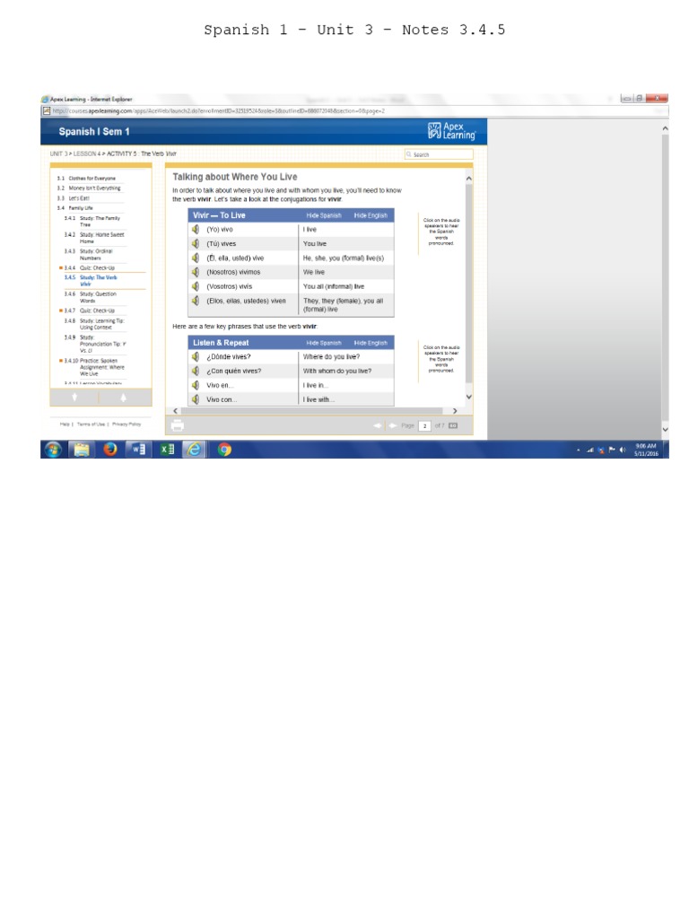Spanish 1 - Unit 3 - 3.4.5 Notes | PDF