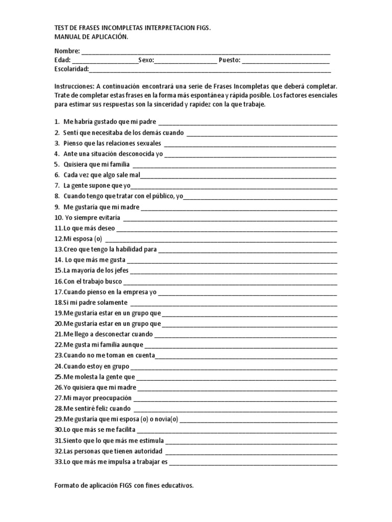 Análisis de personalidad a través de frases incompletas: Manual de ...