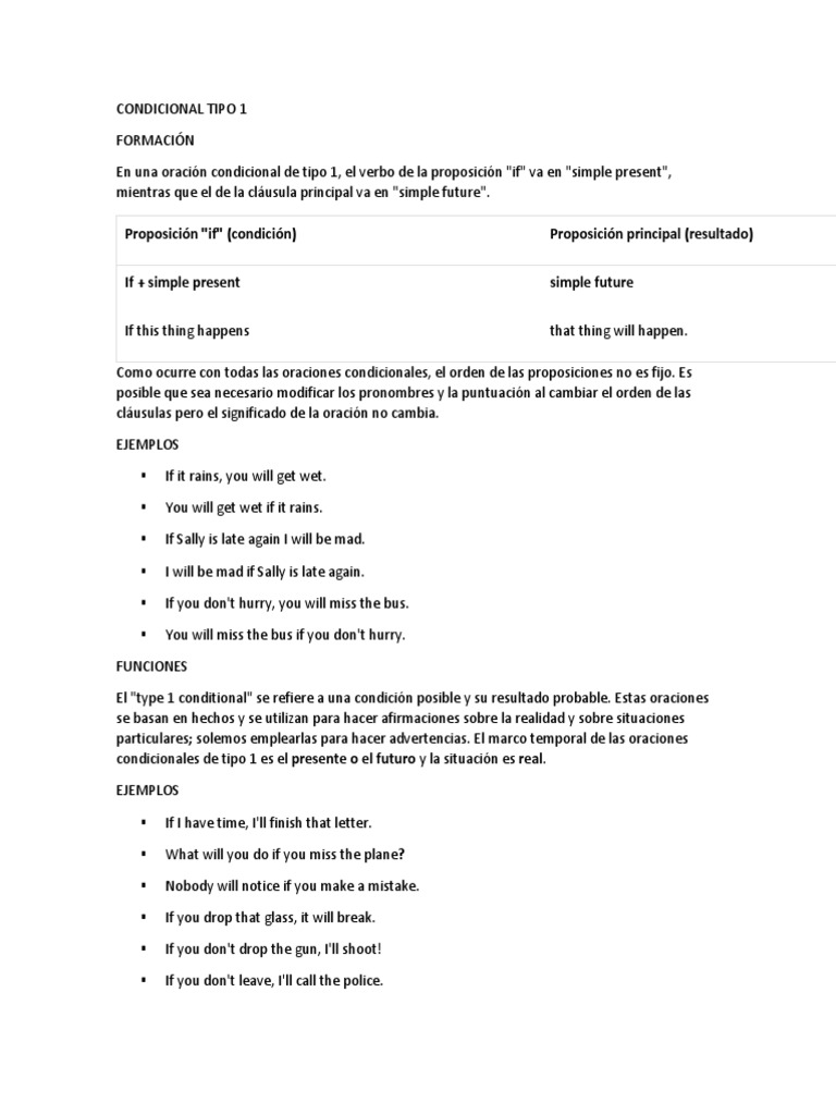 Condicional Tipo 1 | PDF | Oración (Lingüística) | Proposición