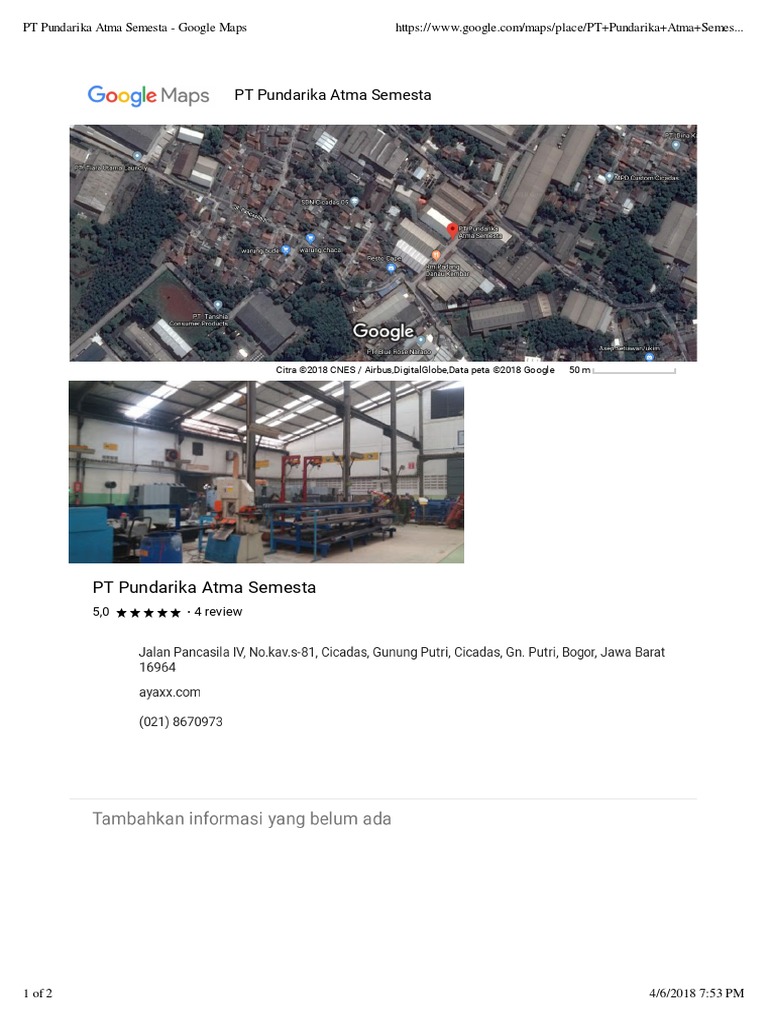 PT Pundarika Atma Semesta - Google Maps | PDF