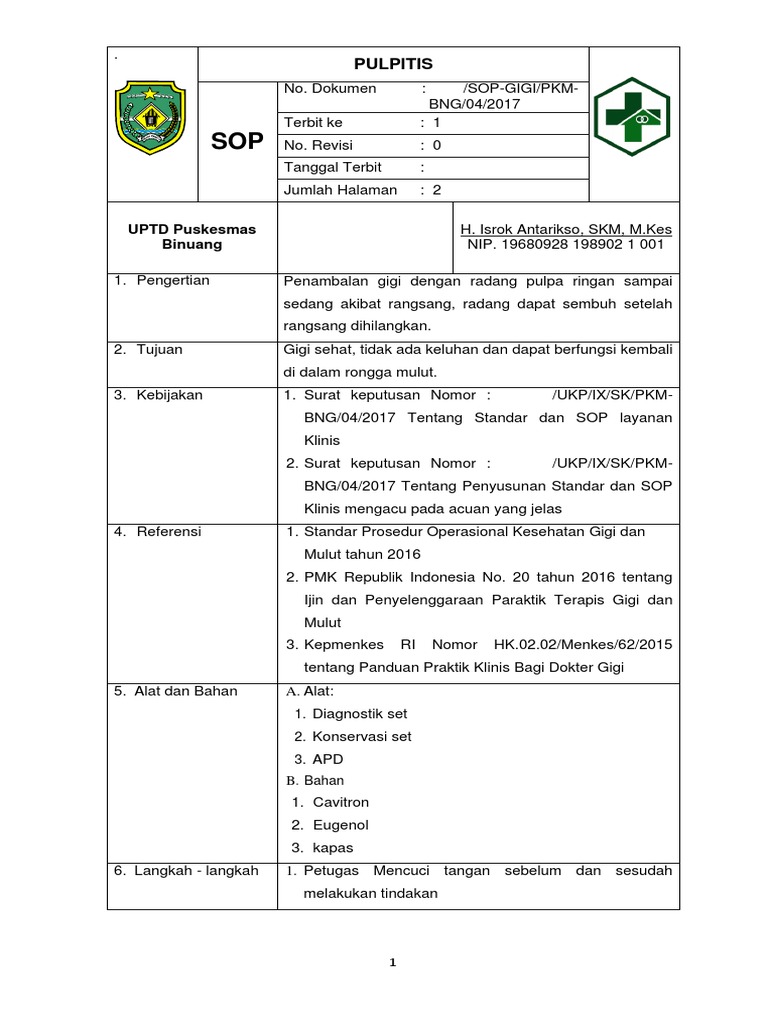 Pulpitis: UPTD Puskesmas Binuang | PDF
